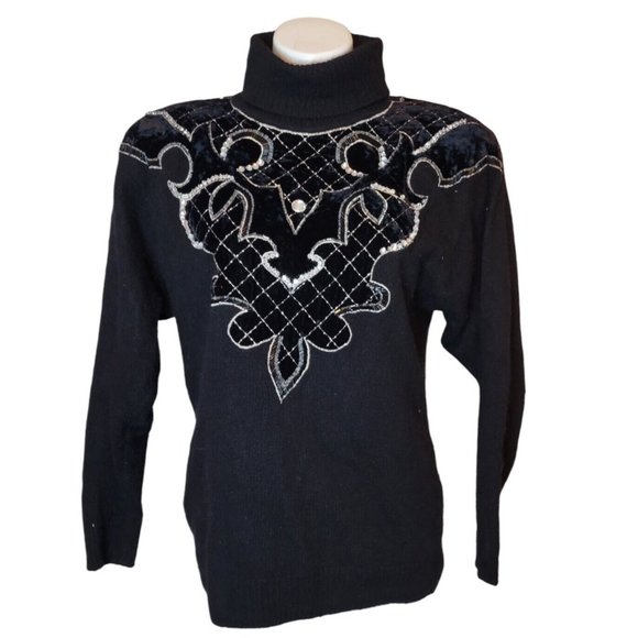 Sweaters | Vintage Ib Diffusion Sweater Black Silver Jewels Velvet ...